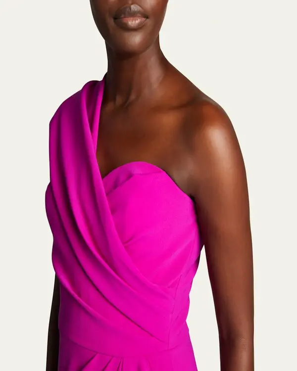Rickie Freeman For Teri Jon One-shoulder Stretch Crepe Gown - Hot Pink