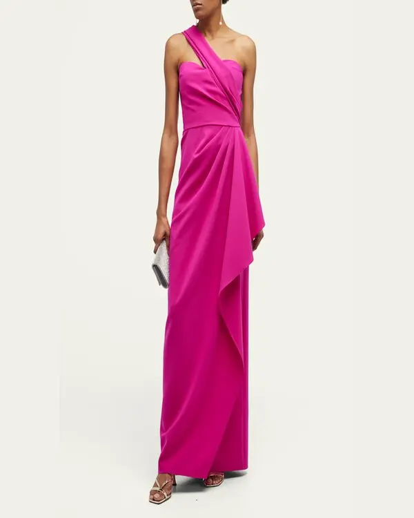 Rickie Freeman For Teri Jon One-shoulder Stretch Crepe Gown - Hot Pink