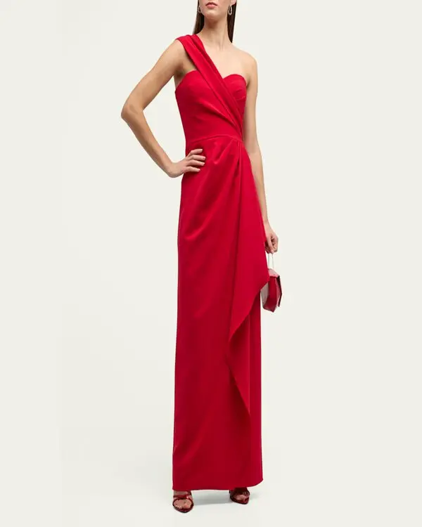 Rickie Freeman For Teri Jon One-shoulder Stretch Crepe Gown - Hot Pink