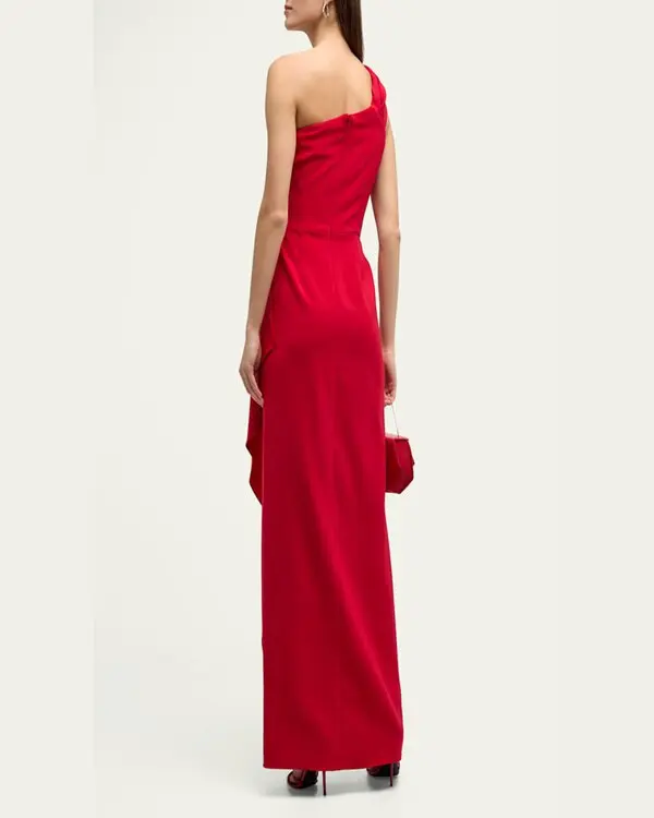 Rickie Freeman For Teri Jon One-shoulder Stretch Crepe Gown - Hot Pink