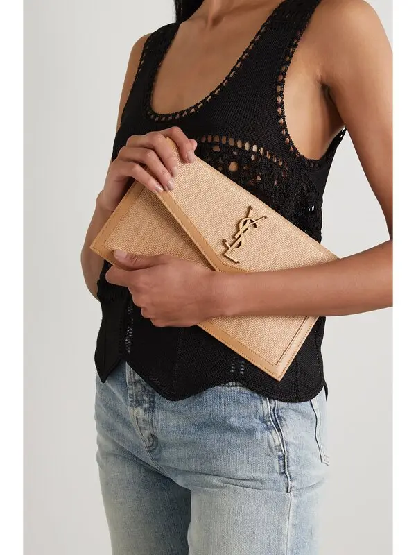 Saint Laurent Uptown Leather-trimmed Raffia Pouch