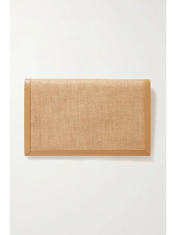 Saint Laurent Uptown Leather-trimmed Raffia Pouch