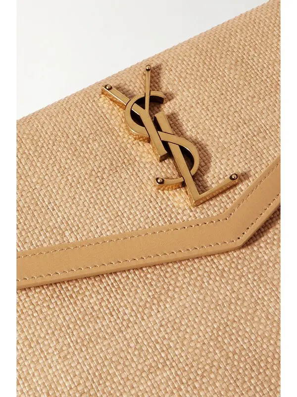 Saint Laurent Uptown Leather-trimmed Raffia Pouch
