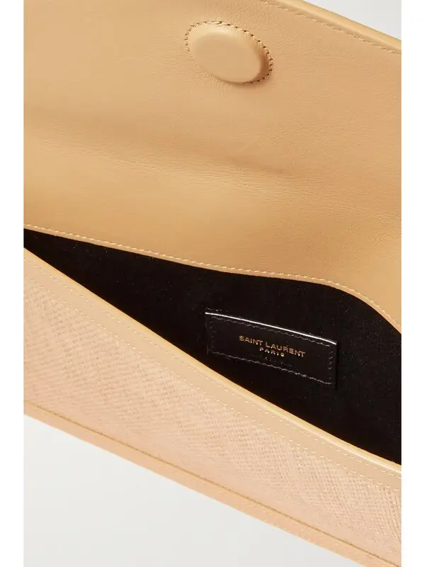 Saint Laurent Uptown Leather-trimmed Raffia Pouch