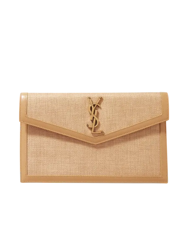Saint Laurent Uptown Leather-trimmed Raffia Pouch - Neutrals