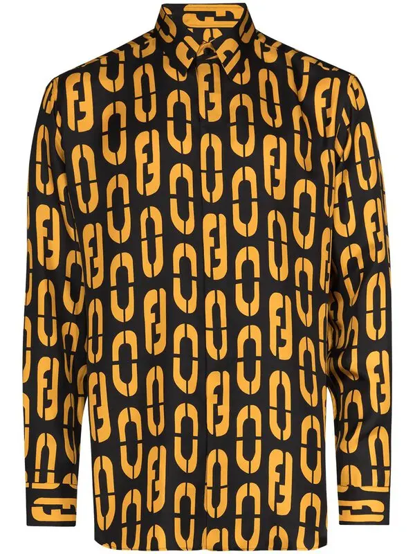 Fendi Ff Logo Pattern Long Sleeve Shirt