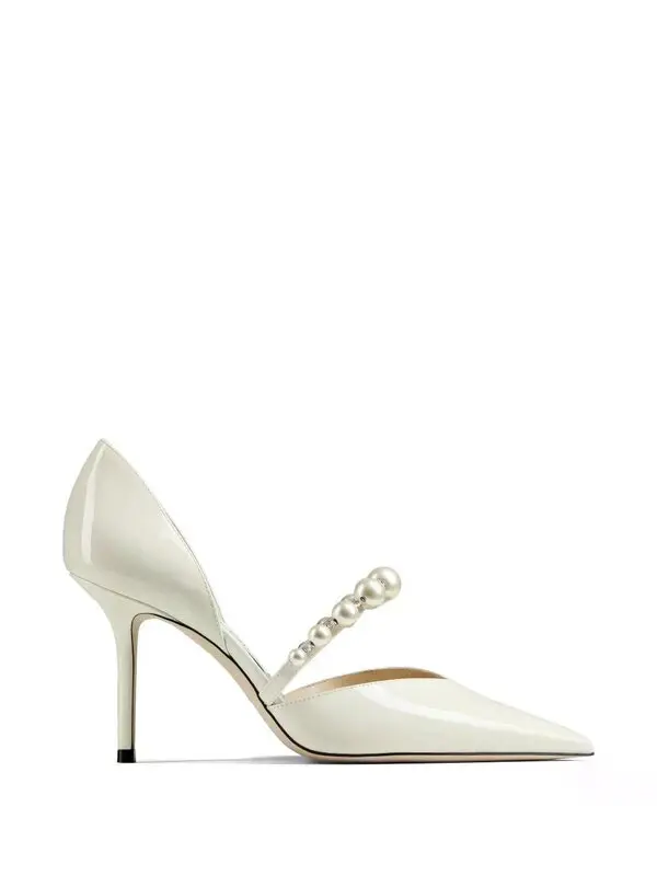 JIMMY CHOO Aurelie 85 Pumps With Pearl Embellishment - White