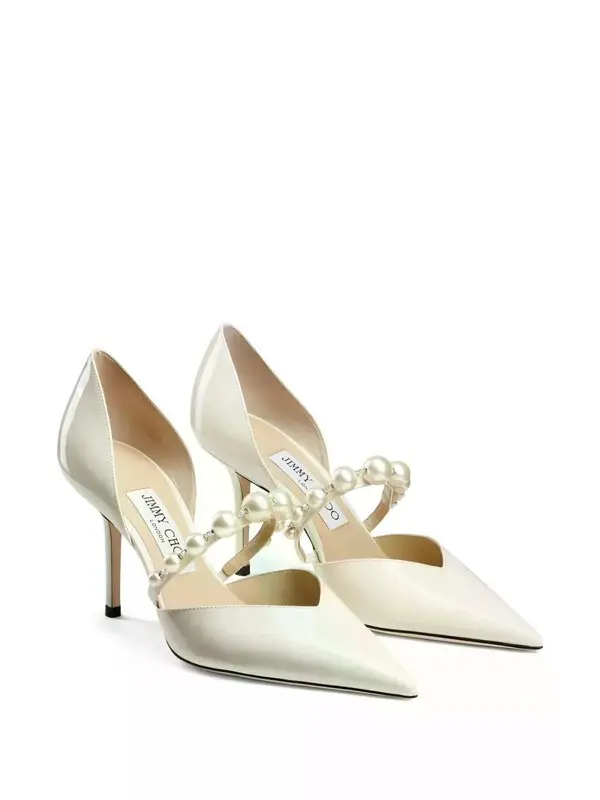JIMMY CHOO Aurelie 85 Pumps With Pearl Embellishment - White