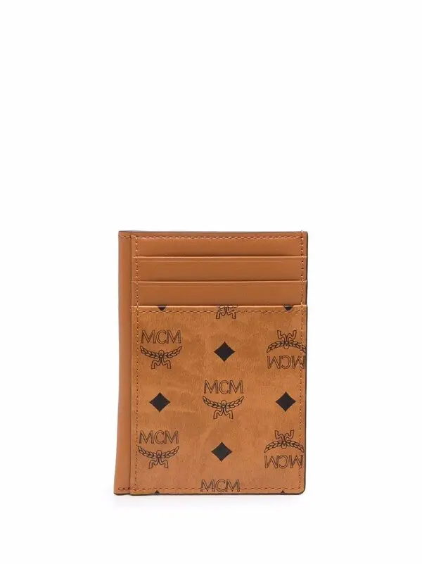 Mcm Monogram-print Card Holder - Brown