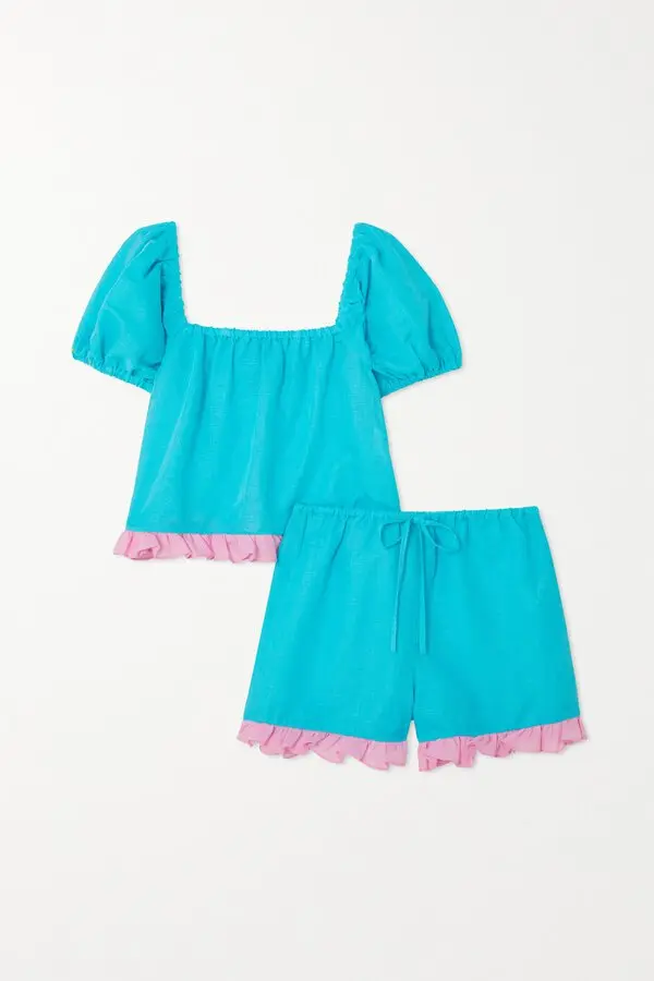 DORA LARSEN Sienna Ruffed Linen And Organic Cotton-blend Pajama Set