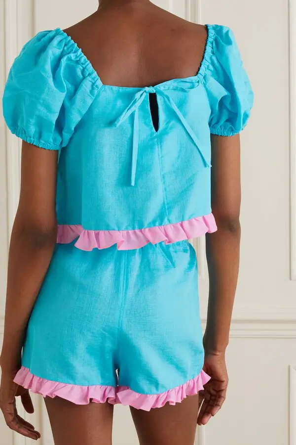 DORA LARSEN Sienna Ruffed Linen And Organic Cotton-blend Pajama Set