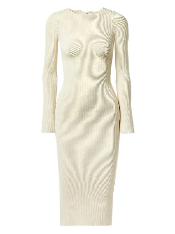 Khaite Viva Lace-up Ribbed Stretch-knit Midi Dress