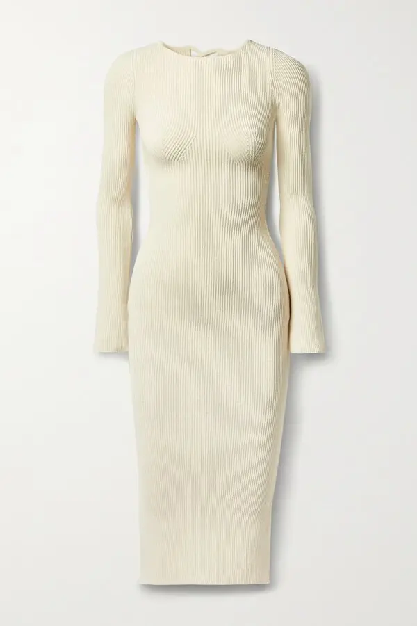 Khaite Viva Lace-up Ribbed Stretch-knit Midi Dress
