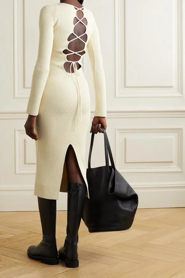 Khaite Viva Lace-up Ribbed Stretch-knit Midi Dress