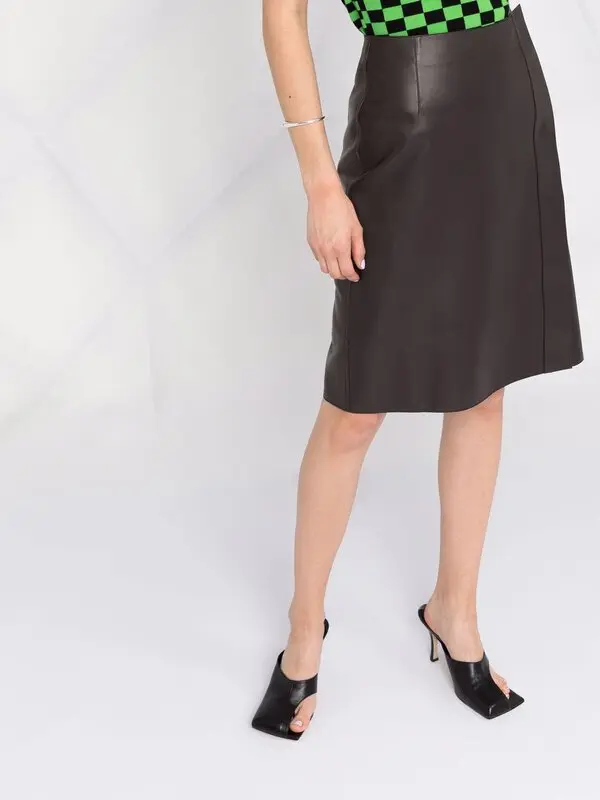 FERRAGAMO Slim Leather Midi Skirt