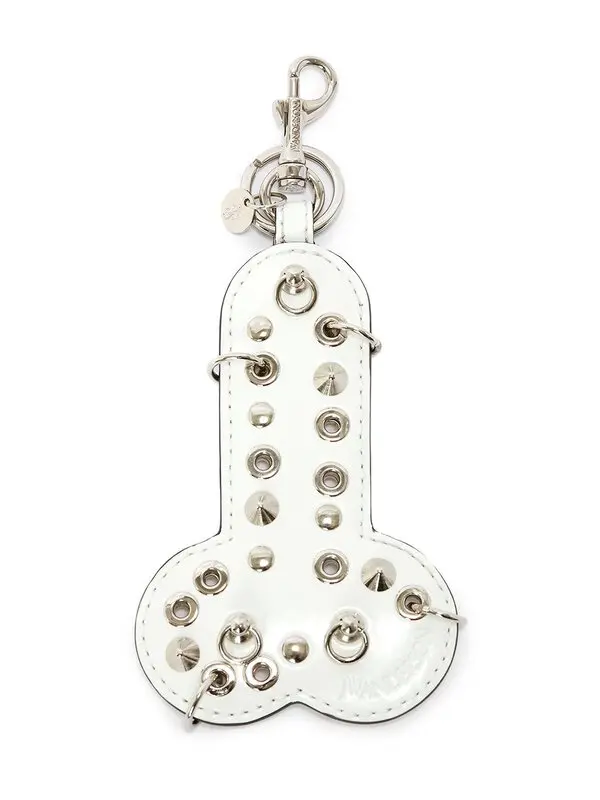Jw Anderson Phallic-Shaped Studded Keyring In White - 50% Off