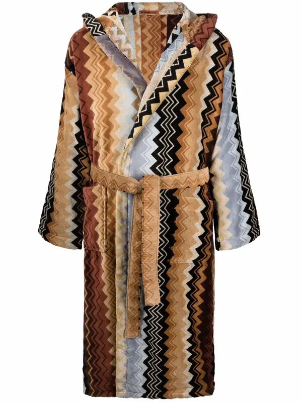 Missoni Giacomo Belted Hooded Bathrobe - Brown