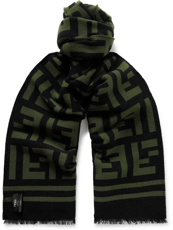Fendi Logo-jacquard Wool And Silk-blend Scarf