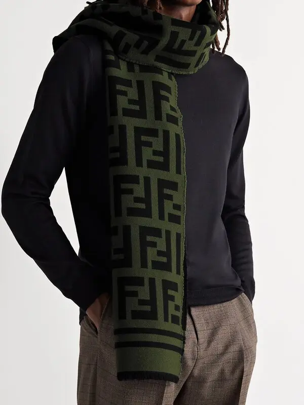 Fendi Logo-jacquard Wool And Silk-blend Scarf