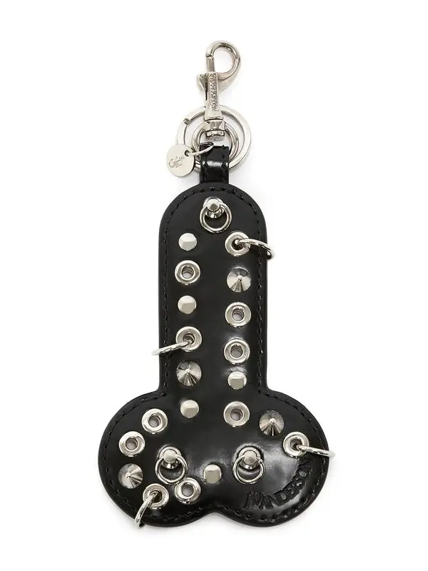 Jw Anderson Studded Leather Keyring - Black | Editorialist