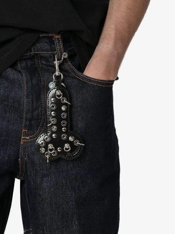 Jw Anderson Studded Leather Keyring - Black | Editorialist