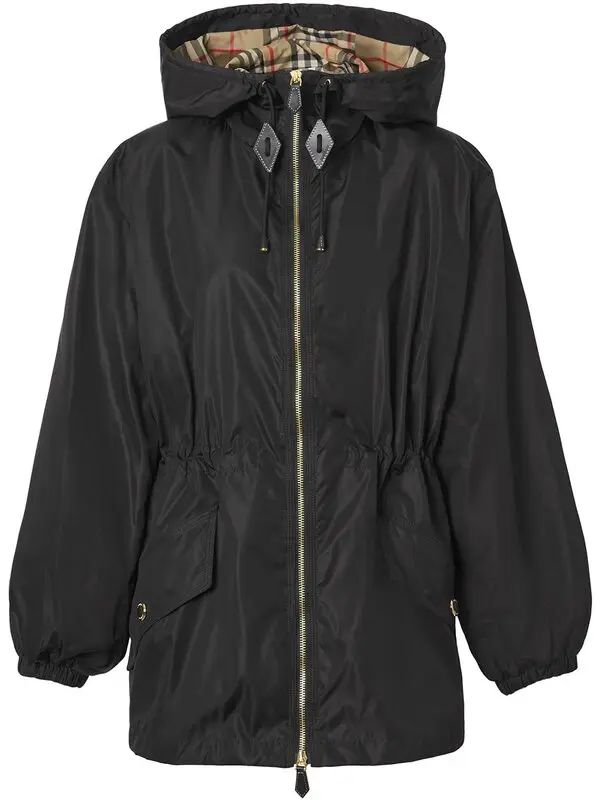 Burberry Lightweight Hooded Jacket With Leather Trim