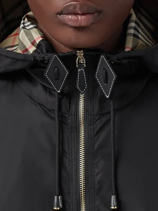 Burberry Lightweight Hooded Jacket With Leather Trim