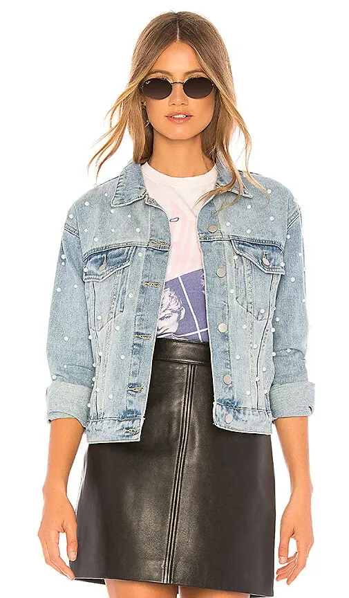 Superdown Pearl Embellished Denim Jacket