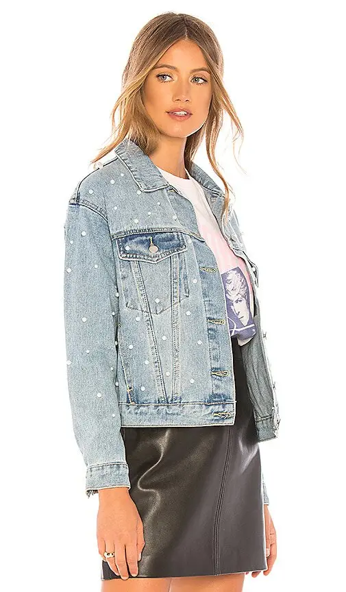 Superdown Pearl Embellished Denim Jacket