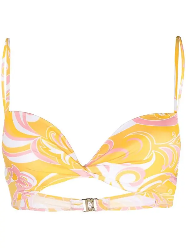 Emilio Pucci Albizia-print Padded Bikini Top - Yellow