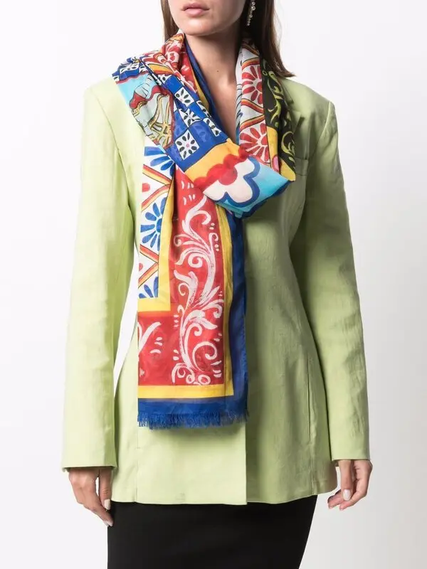 Dolce & Gabbana Graphic-print Cotton Twill Scarf - Blue