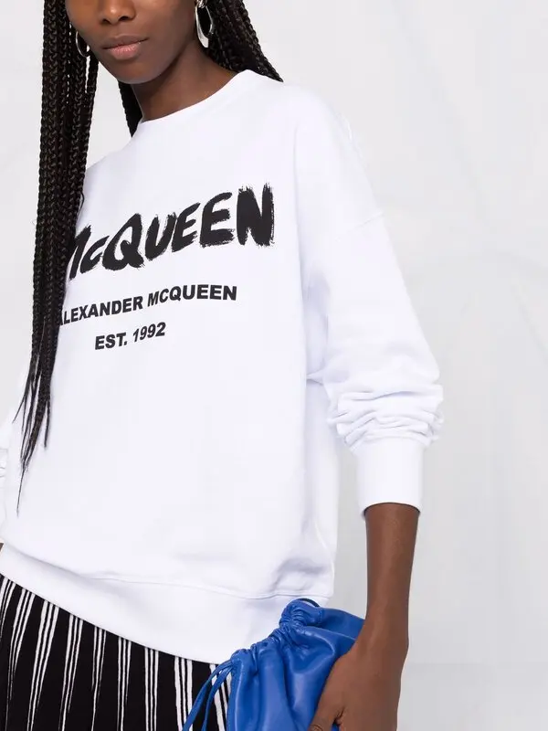 Alexander McQueen Logo-print Crew Neck Sweatshirt - White