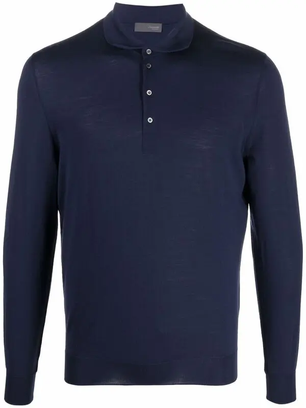 DRUMOHR Long-sleeved Merino Polo Shirt - Blue