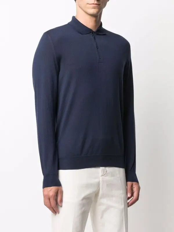 DRUMOHR Long-sleeved Merino Polo Shirt - Blue