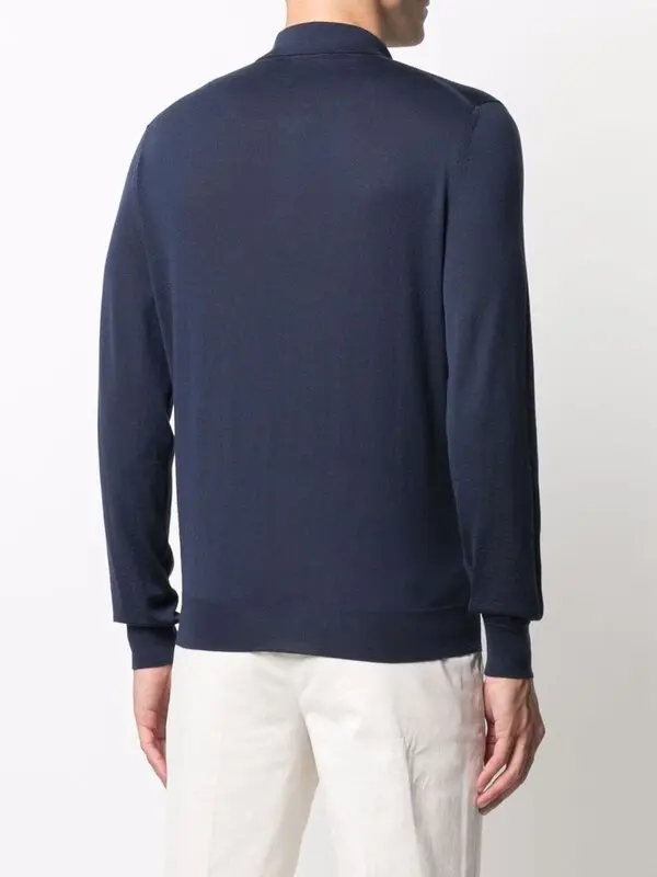 DRUMOHR Long-sleeved Merino Polo Shirt - Blue