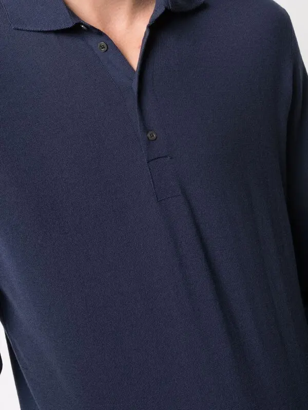 DRUMOHR Long-sleeved Merino Polo Shirt - Blue