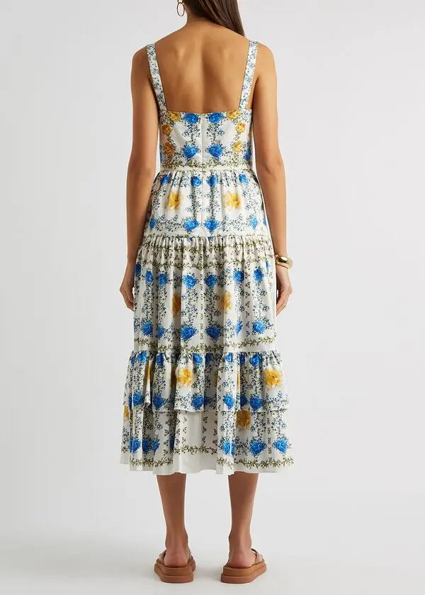Borgo De Nor Daniela Floral-Print Cotton Midi Dress In White And Blue - 40%  Off | Editorialist