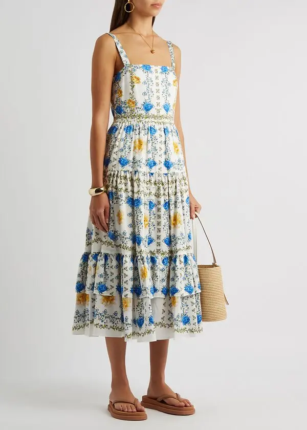 borgo de nor daniela floral midi dress Borgo De Nor Daniela Floral-Print Cotton Midi Dress In White And Blue - 40%  Off