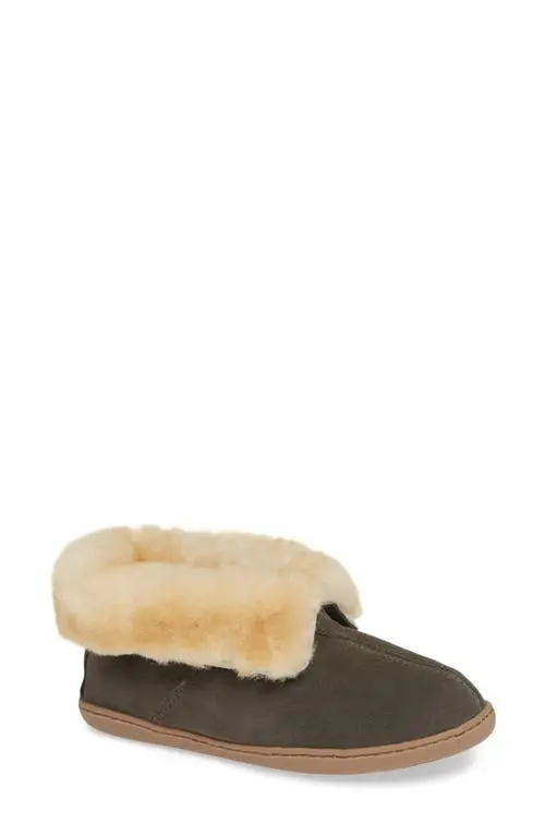 Minnetonka Sheepskin Slipper Bootie - Grey Suede