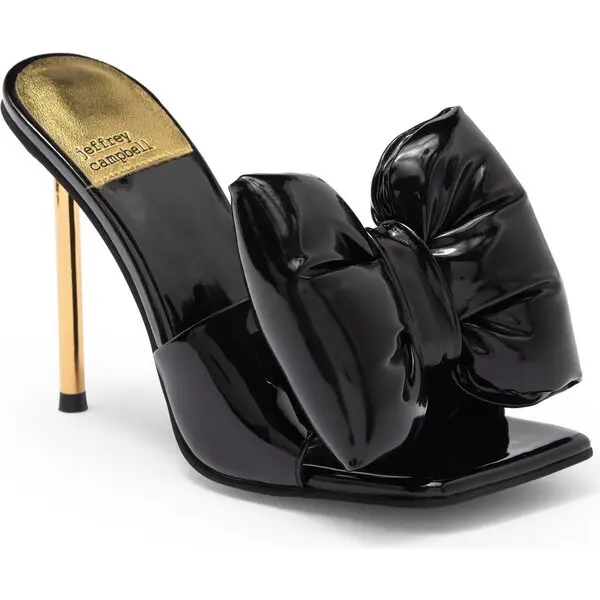 Jeffrey Campbell Bow Down Slide Sandal - Black Patent Gold