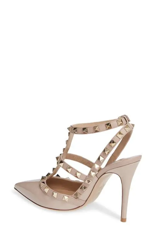 Valentino Garavani Rockstud T-strap Pointed Toe Pumps - P45 Poudre/poudre