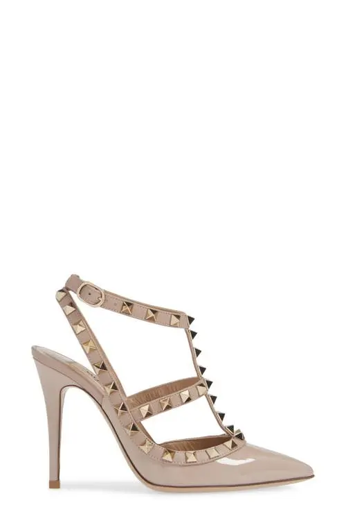 Valentino Garavani Rockstud T-strap Pointed Toe Pumps - P45 Poudre/poudre