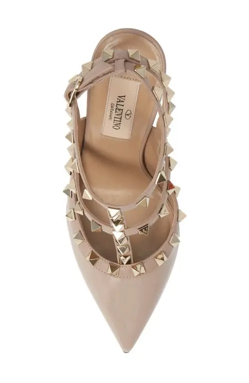 Valentino Garavani Rockstud T-strap Pointed Toe Pumps - P45 Poudre/poudre