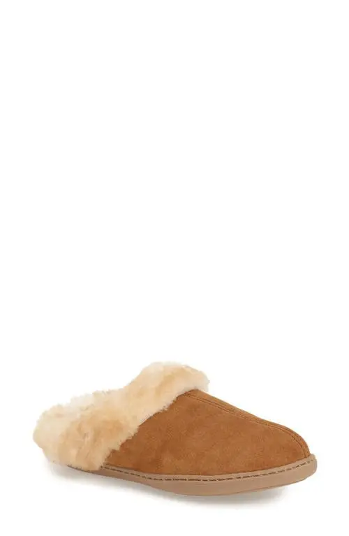 Minnetonka Sheepskin Mule Slipper - Tan Suede