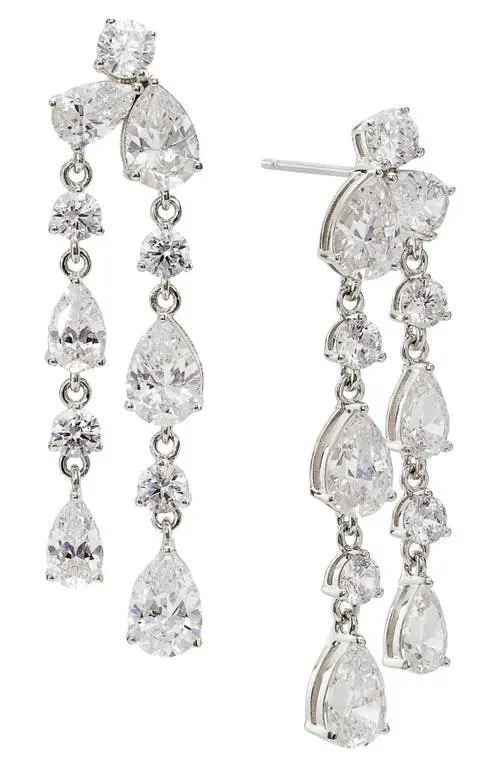 Nadri Leah Double Linear Drop Earrings - Rhodium