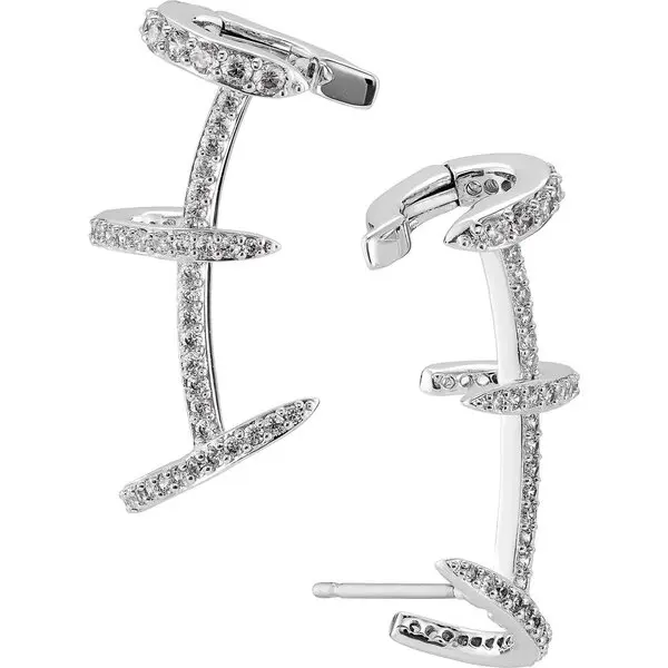 Nadri Leah Pavé Cage Ear Crawlers - Rhodium