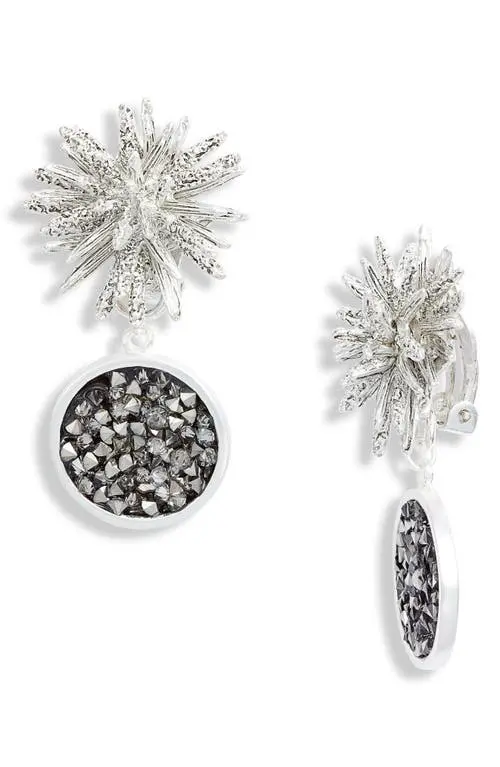 KARINE SULTAN Crystal Cluster Drop Clip Earrings - Silver