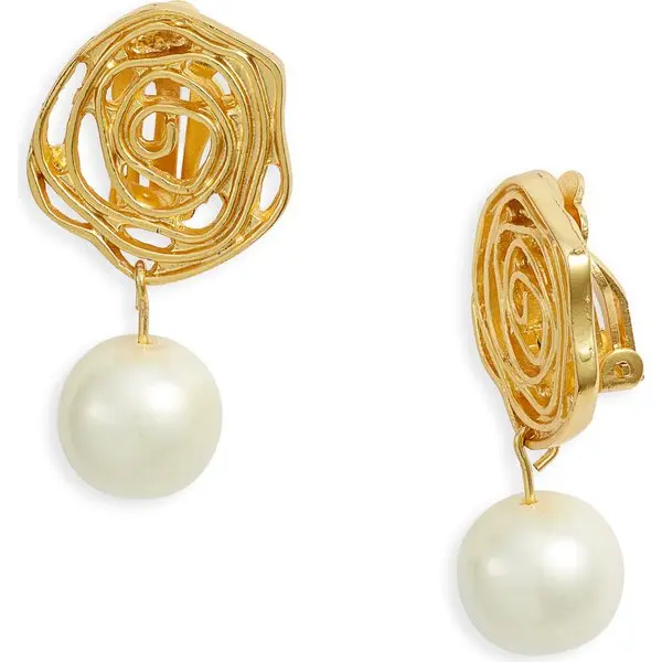 KARINE SULTAN Flower Swirl Pearl Drop Clip-on Earrings - Gold