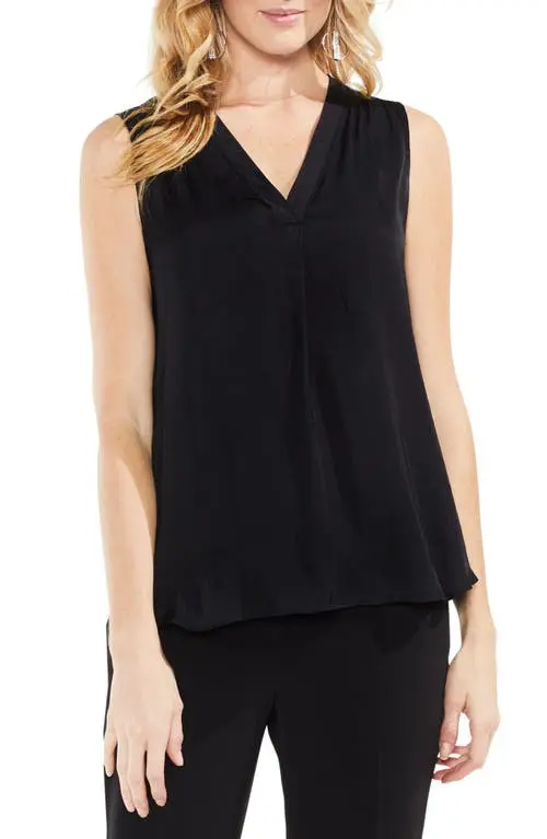 Vince Camuto Rumpled Satin V-neck Blouse - Rich Black