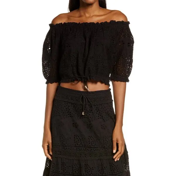 Melissa Odabash Francesca Eyelet Off The Shoulder Cover-up Top - Black
